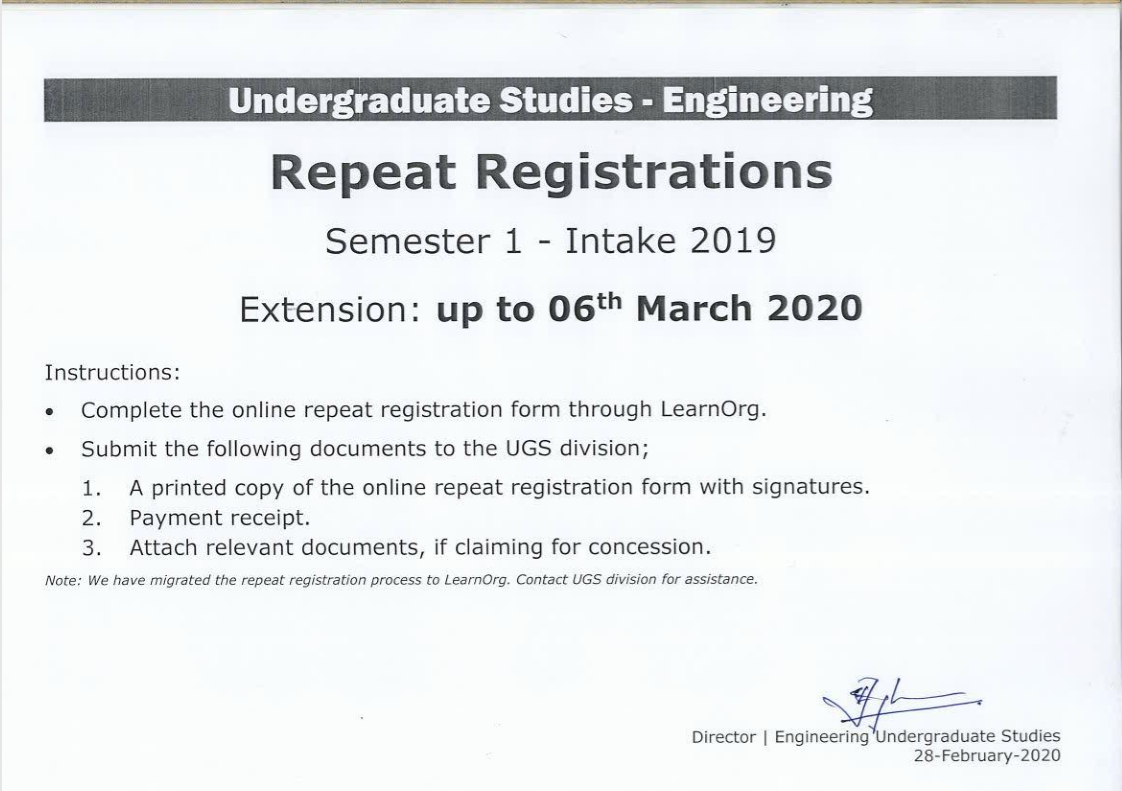 Semester 1 [With Intake 19] Repeat Registration | University of Moratuwa